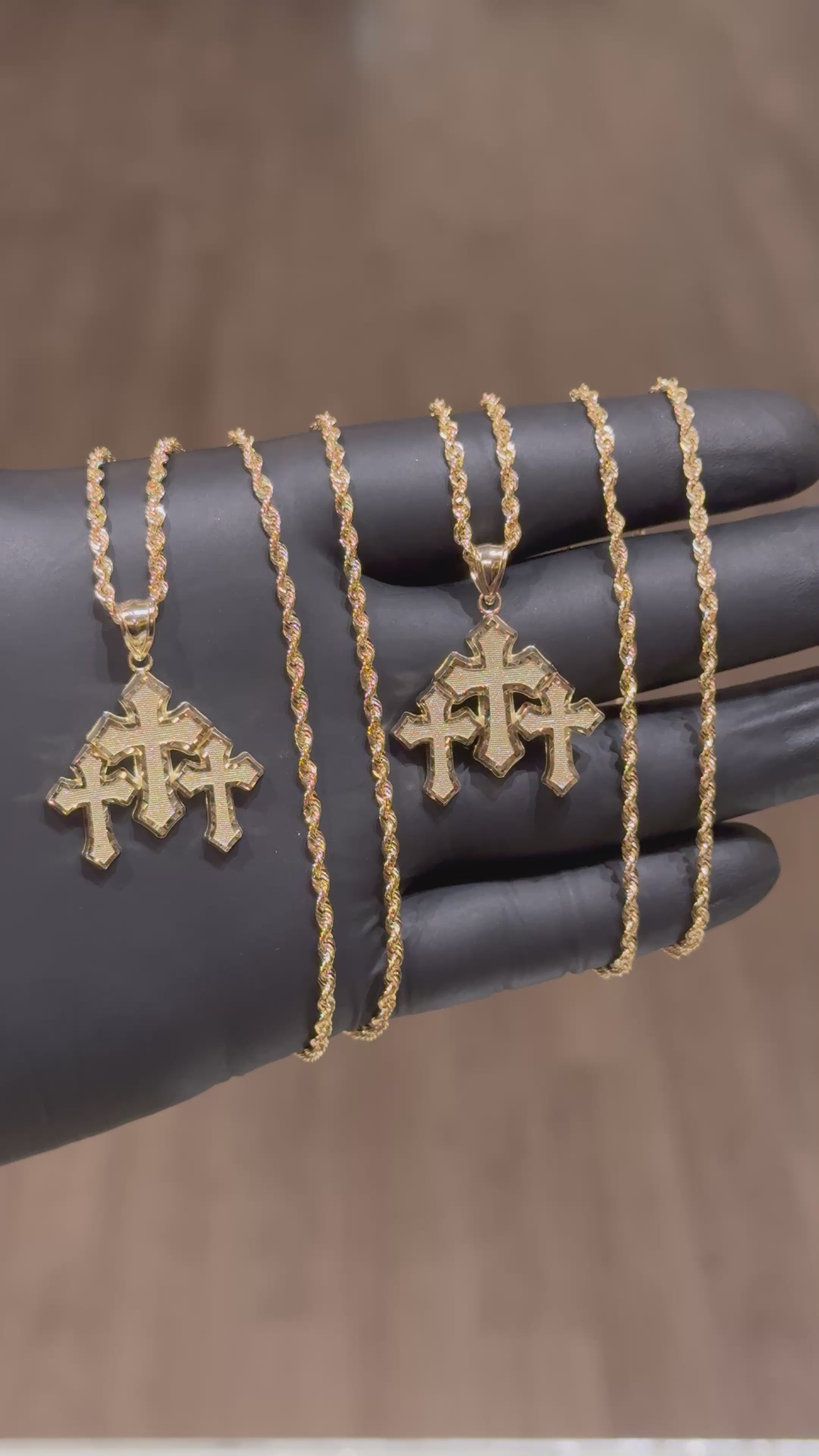 10k Triple Chrome Hearts Cross Chain Set – EzJewelry